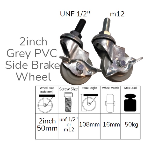 2'' (50mm) Light Duty Grey PVC wheel m12 or unf 1/2'' screw CASTOR ...