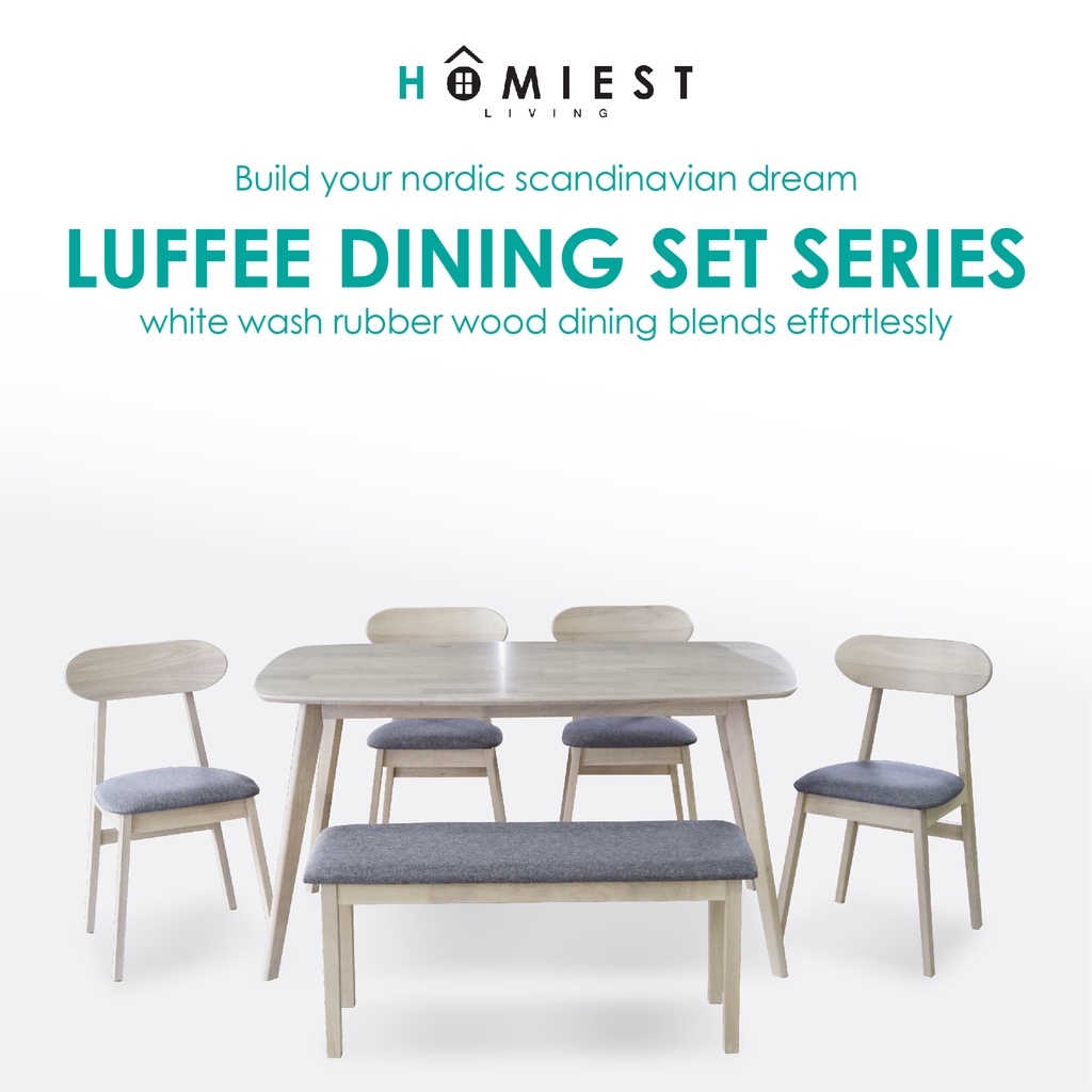 [HOMIEST] LUFFEE 140cm Solid Rubberwood Dining Set/ Walnut / White wash ...