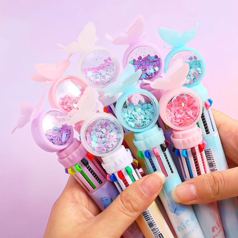10-color butterfly ballpoint pen student sequin ten-color in one press ...