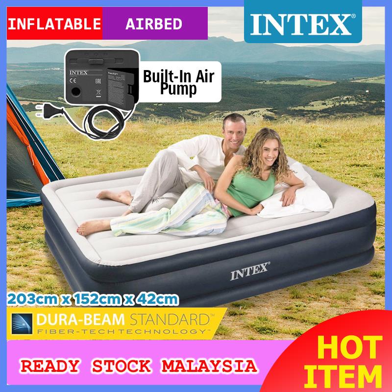 INTEX 64136 1.52 Meter DURA-BEAM Inflatable Air Bed Mattress With Build ...