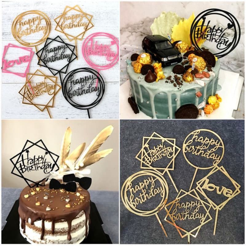 Happy Birthday Cake Topper Golden Yellow Birthday Cake Skewer | Shopee ...