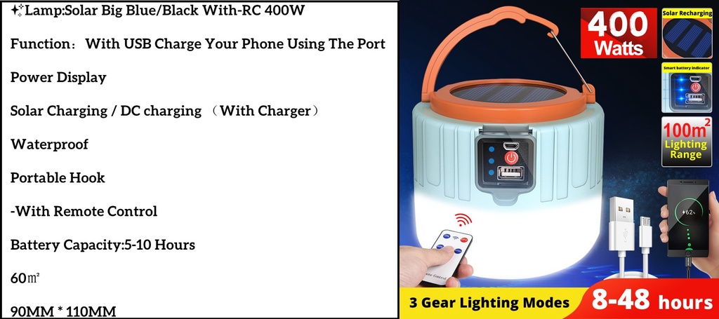 👍Solar Fan Light with Remote Control Outdoor Camping Lamp Waterproof ...
