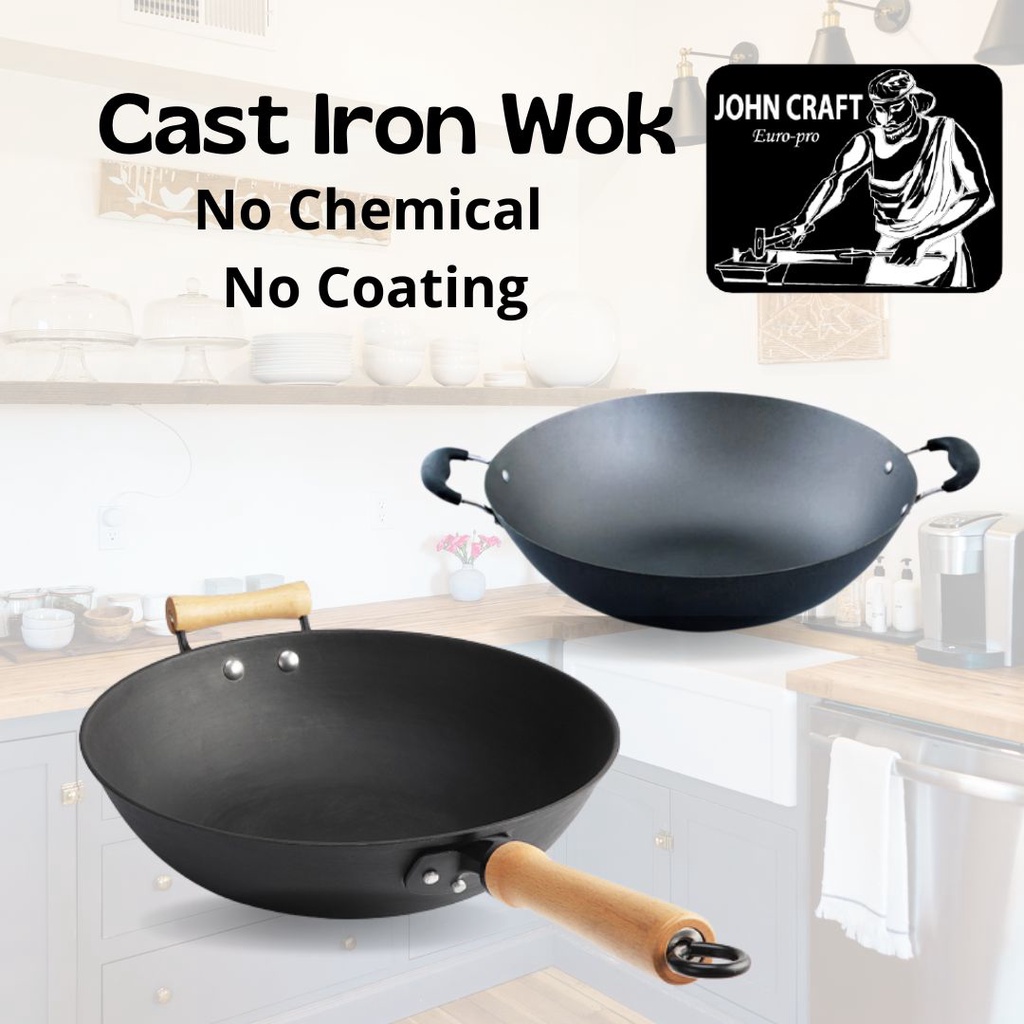 John Craft Metal Cast Iron Wok (32cm, 34cm, 40cm, 42cm) | Shopee Singapore