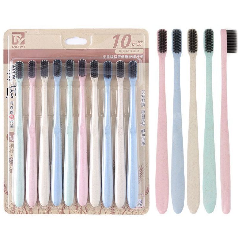 10pcs/set Eco Friendly Toothbrush Natural Wheat Straw Handle Bamboo ...