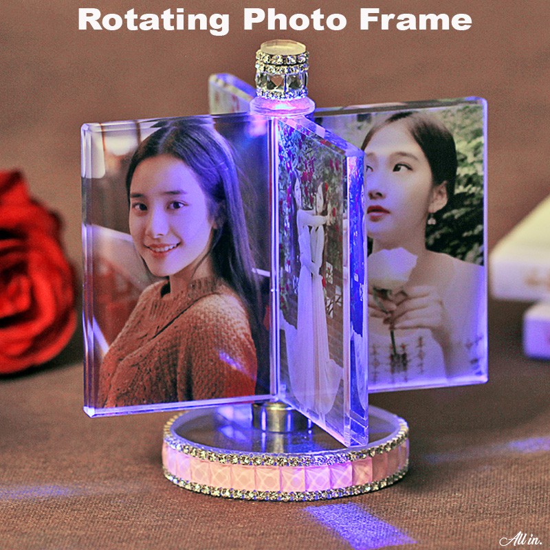 Photo Frame Rotating Photo Frame Mother Day Gift Crystal Tabletop Photo ...