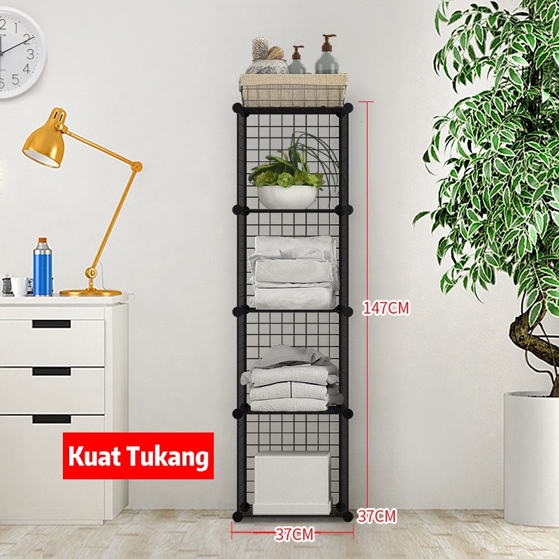 DIY 4 Cube Panel Metal Wire Multi-Function Storage Rack | Shopee Singapore