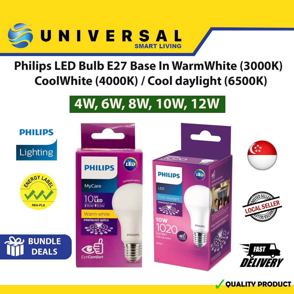 [SG SHOP SELLER] Philips LED Bulb E27 Base in Warm White / Cool White / Cool Daylight 4W/6W/8W ...