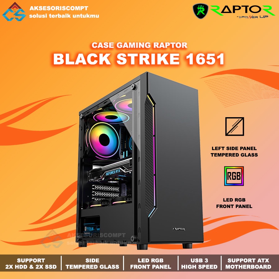 Powerup Raptor 1651 Gaming Case With RGB LED Strip - Gaming Case ...