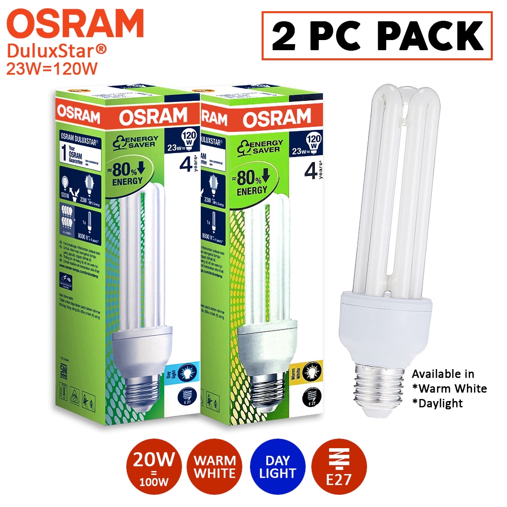 2 PC PACK | Osram Duluxstar Compact 23W | E27 | Warm White/ Day light | Non- Dimmable | Shopee ...