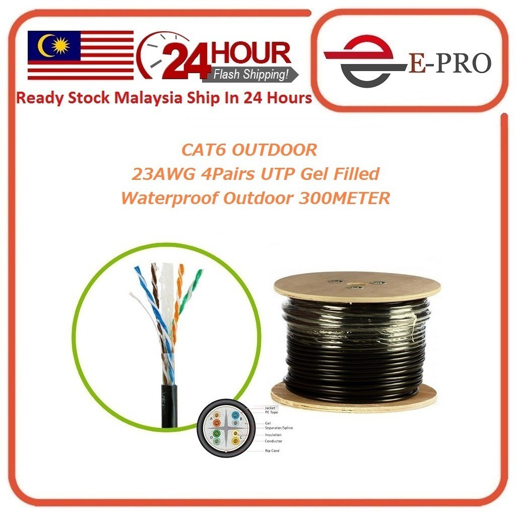 UTP CAT6 PE OUTDOOR JELLY FILLED NETWORK CABLE 100% SOLID FULL COPPER ...