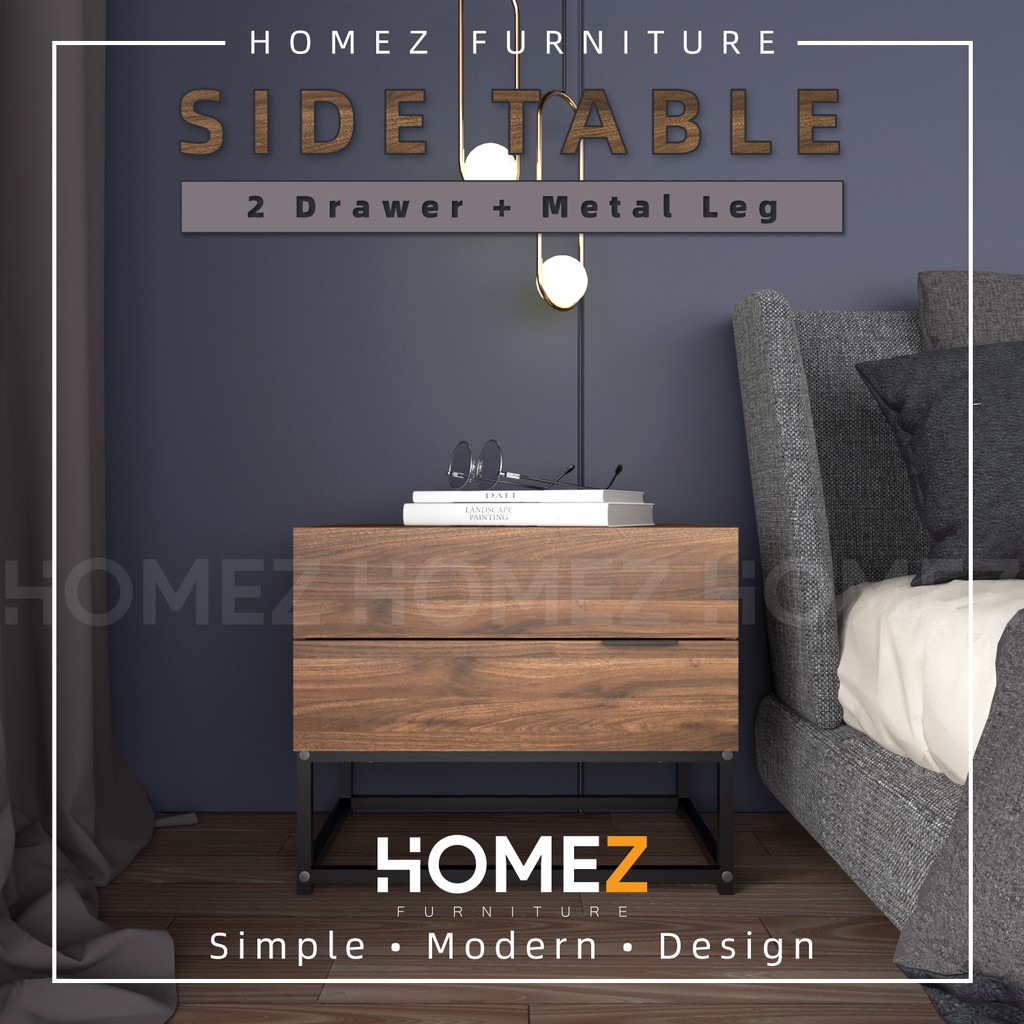 Homez Noble 2ft Modernist Design Side Table With 2 Drawer - HMZ-FN-ST ...