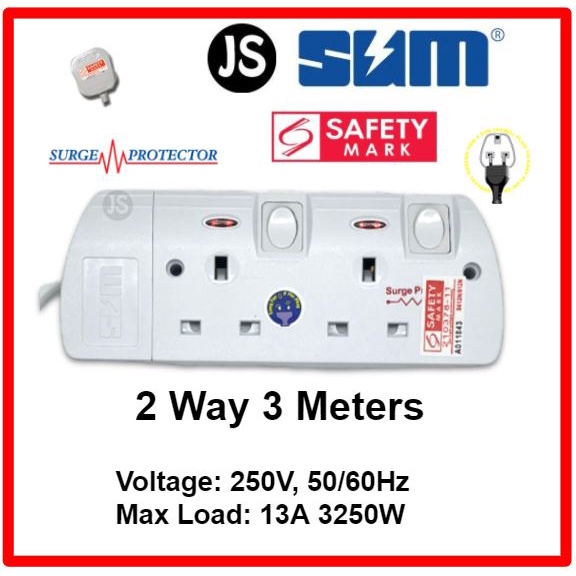 SUM 2/3/4/5/6 WAY Extension Socket (0.5, 1, 2, 3, 6, 10 Meters) with ...