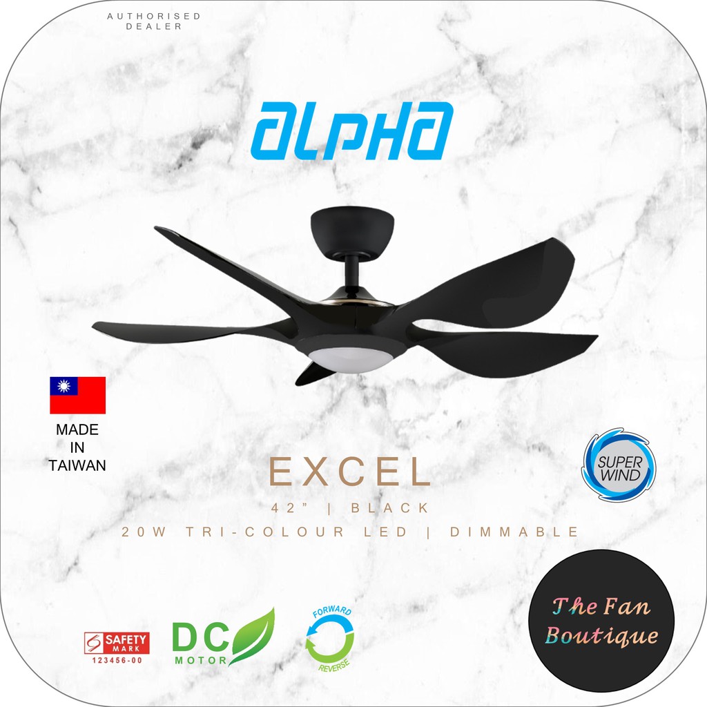 ALPHA Excel 42" DC Motor Ceiling Fan with Super Bright Dimmable Tri ...