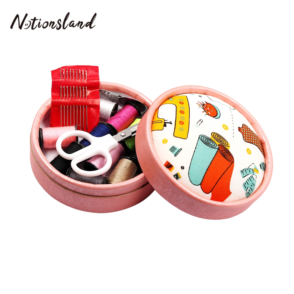 Round Sewing Box Portable Multi-function Sewing Kits for DIY Embroidery ...