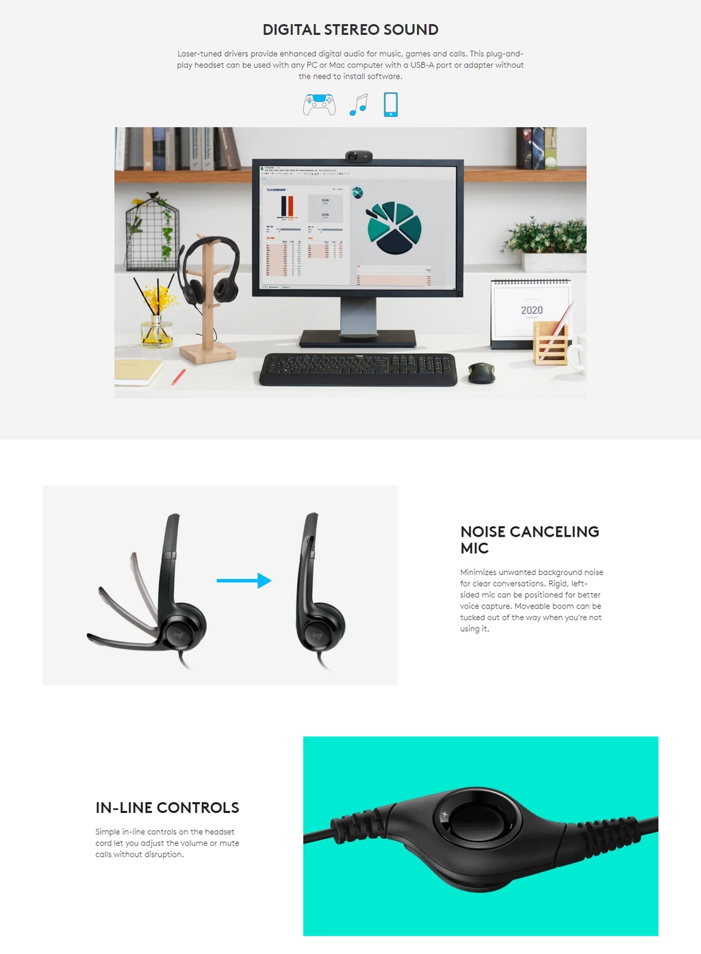LOGITECH H390 USB COMPUTER HEADSET WITH ENHANCED DIGITAL AUDIO | IN ...