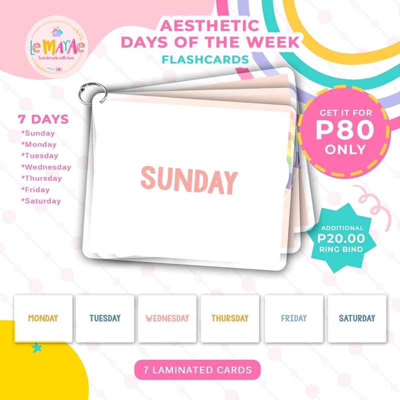Le Marae Shop - Laminated Flashcards AESTHETIC THEME DAYS | Shopee ...