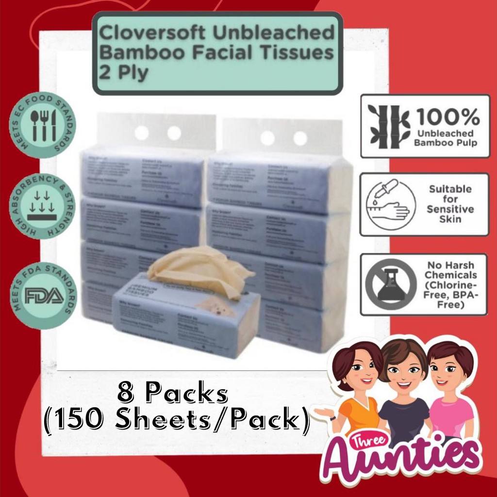 Cloversoft 2ply Unbleached Bamboo Tissues 150 sheets | Shopee Singapore