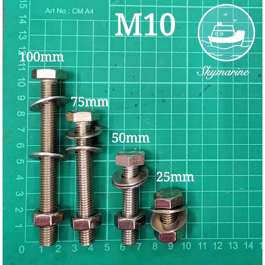 M10 STAINLESS STEEL 304 HEXAGON BOLT & NUT 六角不锈钢螺丝螺母 | Shopee Singapore