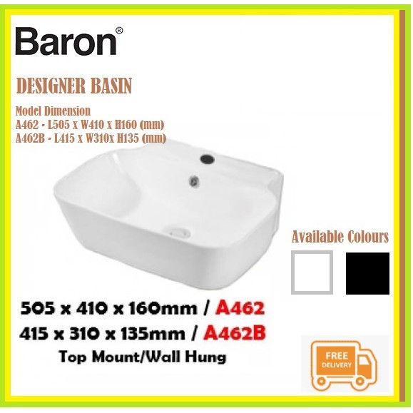 Baron-A462-Wall Mounted Ceramic Basin | Shopee Singapore