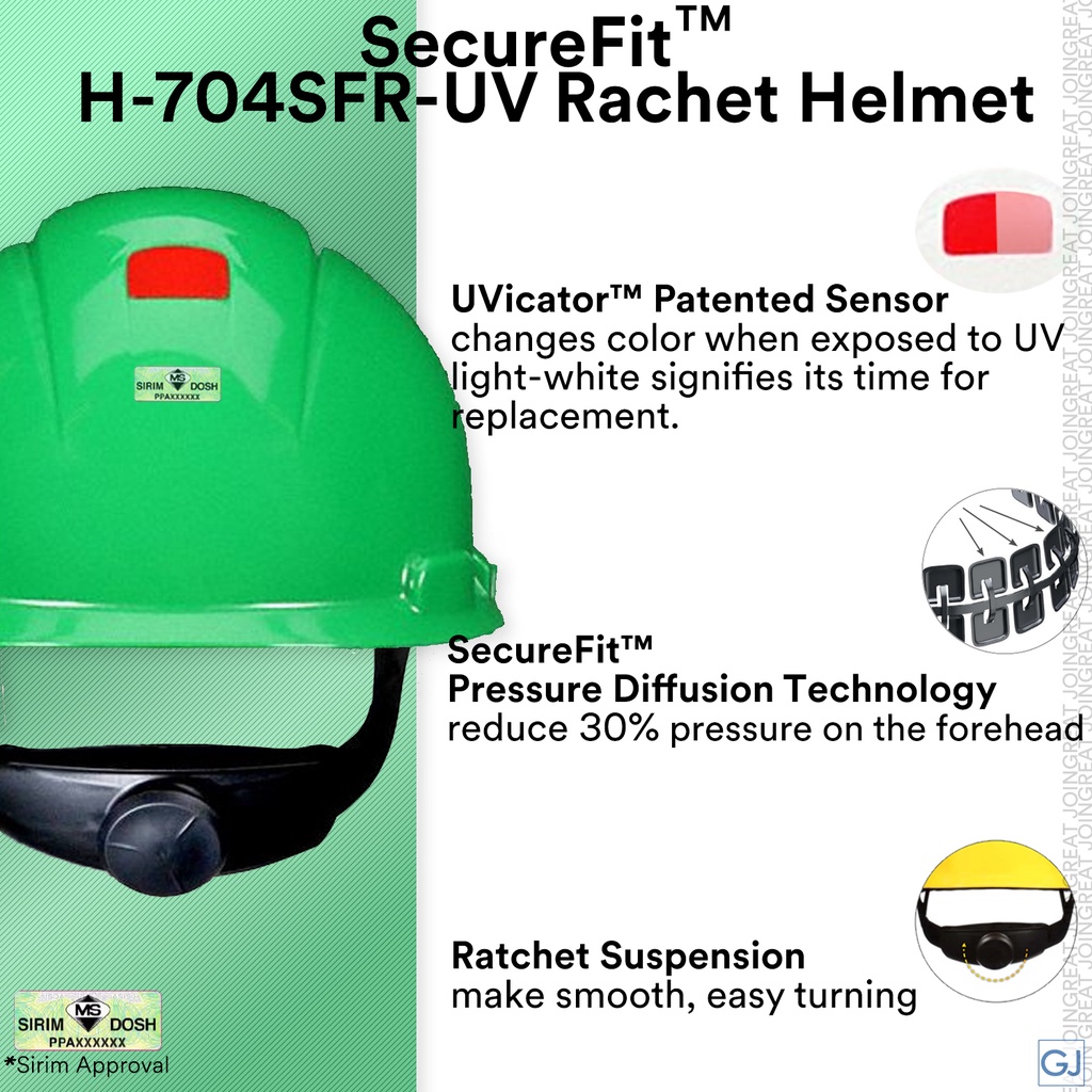3M H-701SFR-UV 3M Safety Helmet Short Brim Hard Hat / 4-Point ...