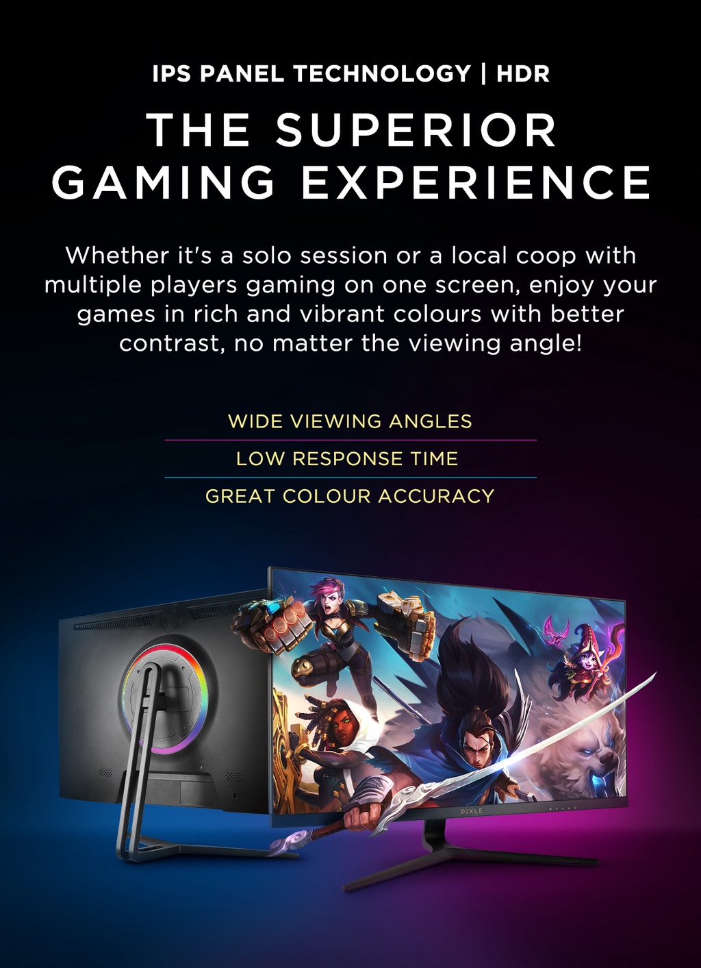 PIXLE Gaming Monitor 27 inch | 27" 2K QHD 165Hz 1ms Flat IPS 2560 x ...