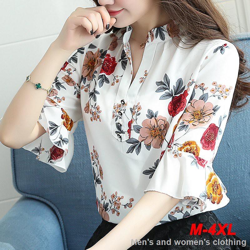 Floral Blouse Women Fashion Korean Tops Summer Short Sleeve Plus Size ...