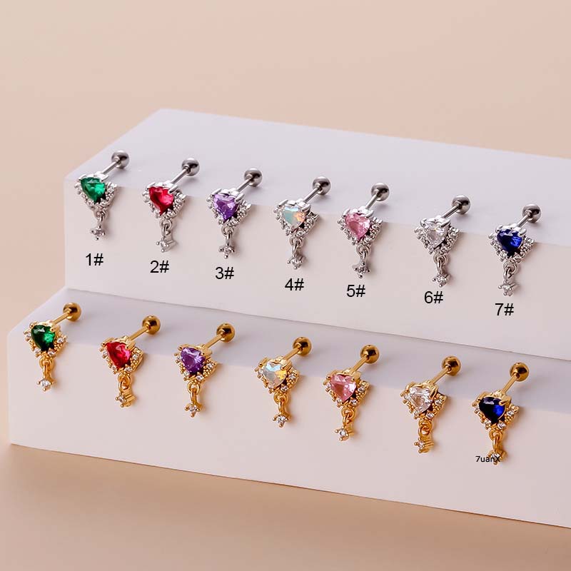 1 Piece Jewelry New Gold Hoop 18k Cartilage Earrings Heart Shape Helix ...