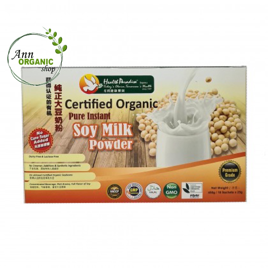 HEALTH PARADISE ORGANIC SOY MILK POWDER (NO SUGAR) 450GM (18 SACHETS X ...