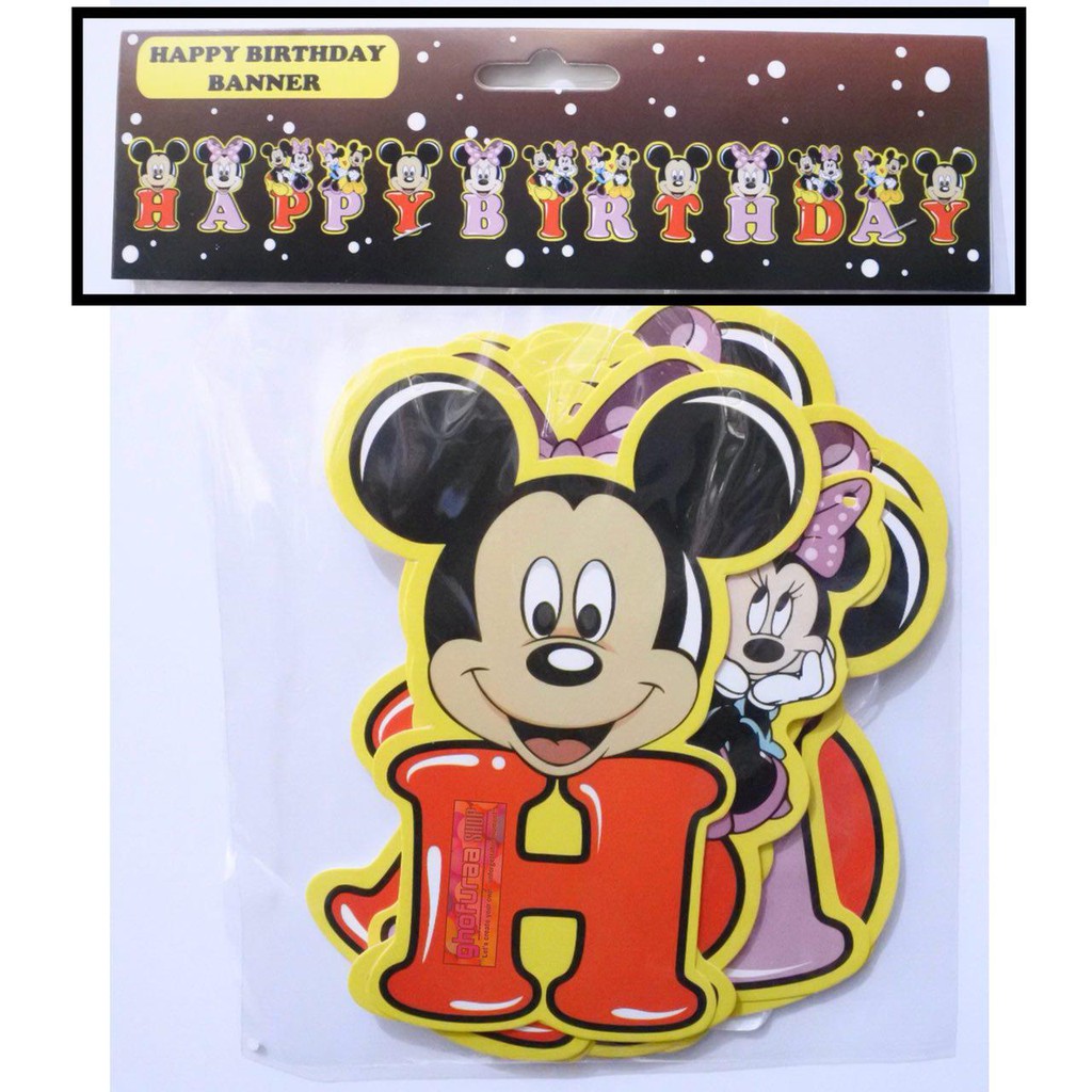Mickey minnie mouse Happy Birthday Banner - Bunting Flag Hbd Cartoon ...