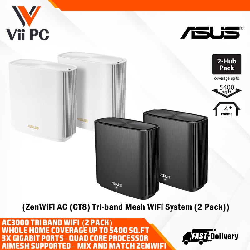 ASUS ZenWiFi AC (CT8) AC3000 Tri-band Whole Home Mesh WiFi System (2 ...