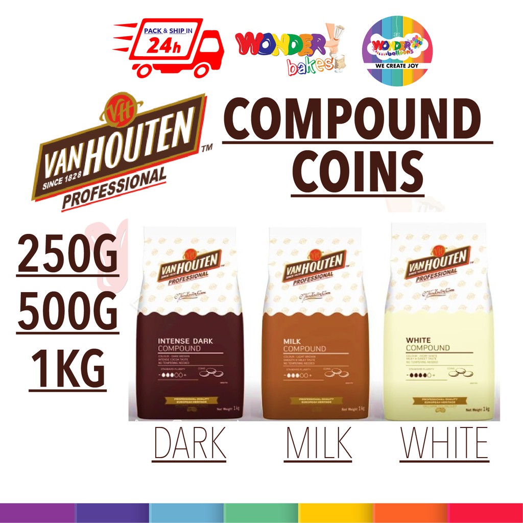{SHIP IN 24 BUSINESS HOURS} VAN HOUTEN Chocolate Compound Coins 1KG | 500G | 250G | Dark / Milk ...