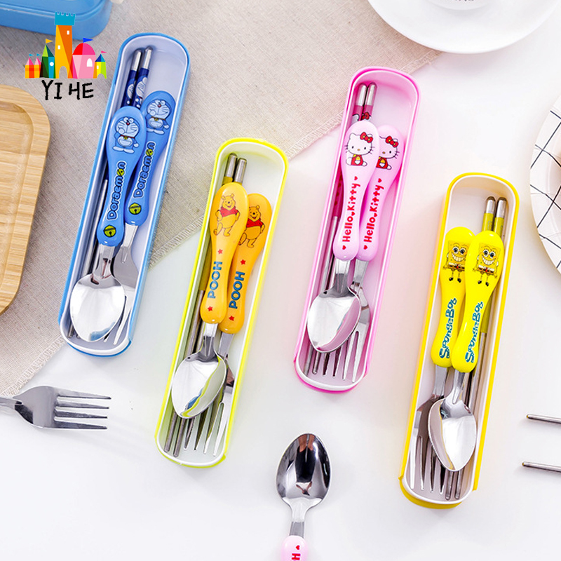 3IN1 Cute Kids Cutlery Set with Utensil Organizer, Portable Chopsticks ...
