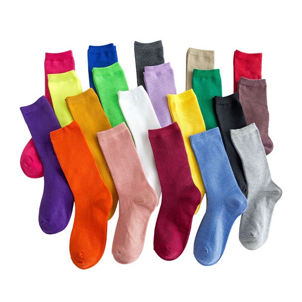 Spring Summer Women's Socks Solid Color Mid-Tube Candy Piled Thin ...