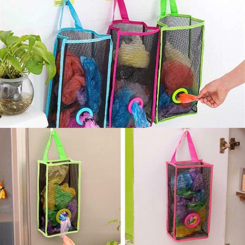 Durable Hanging Mesh Garbage Bag Organizer – Wall-Mounted Plastic Bag ...
