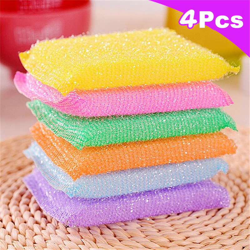4 Pcs Pack Household Multi-Purpose Scouring Pads Kitchen Microfiber ...