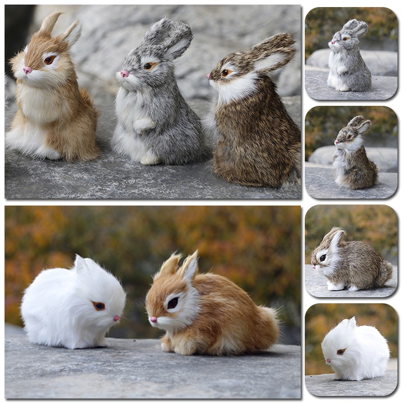 15CM Mini Realistic Cute White Plush Rabbits Fur Lifelike Animal Easter ...
