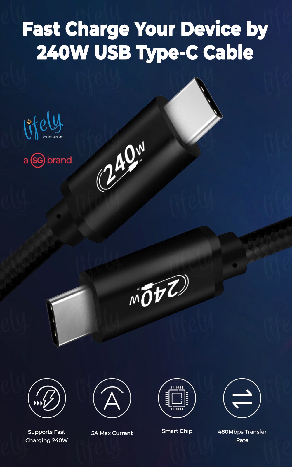 Lifely Type C Cable - Fast Charge USB C Cable 100W or 240W, E-marker ...
