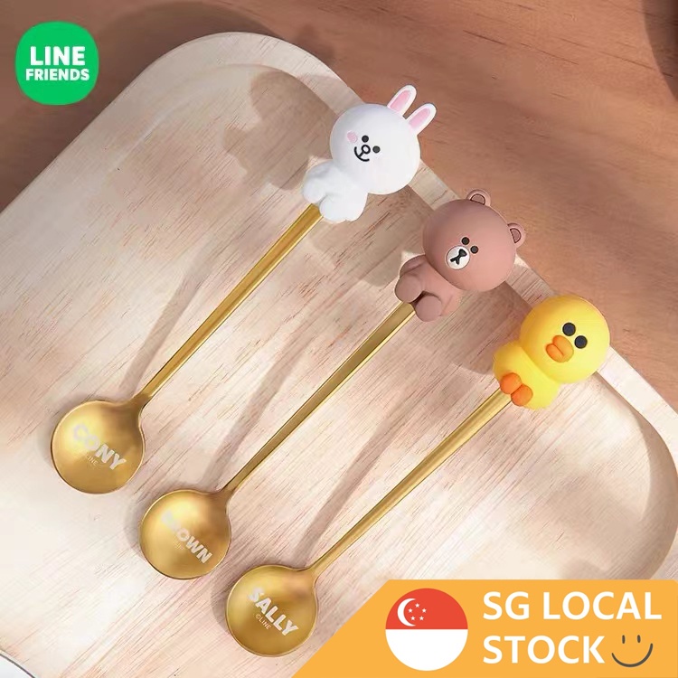 Line Friends Coffee Tea Spoon Brown Stainless Steel Cony Sally | Shopee ...