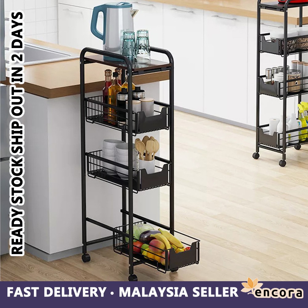 Encora Space Saving Slim Slide Out Kitchen Storage Rack with Wheel and ...