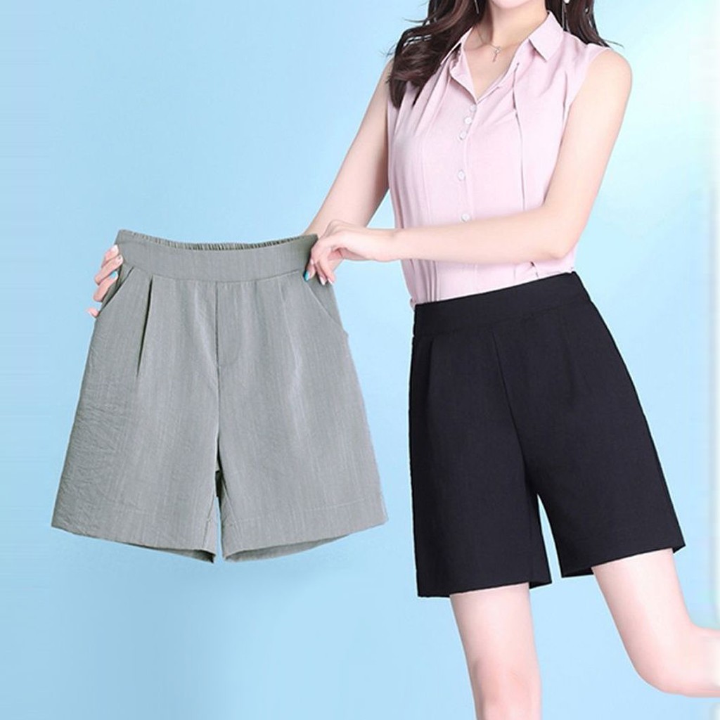 Cotton and linen shorts women s summer elastic high waist was thin, all ...