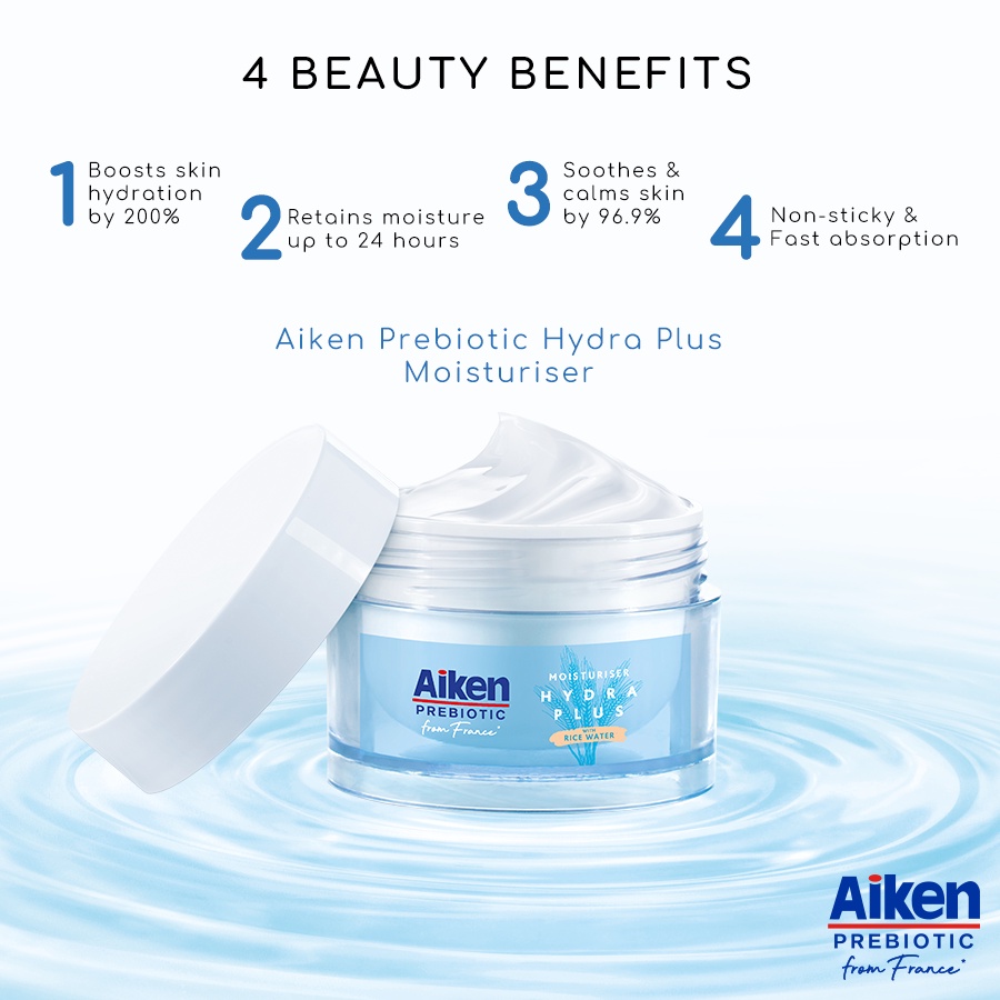 AIKEN Prebiotic Hydra Plus Moisturiser (40g) - Water-based / Non-sticky ...