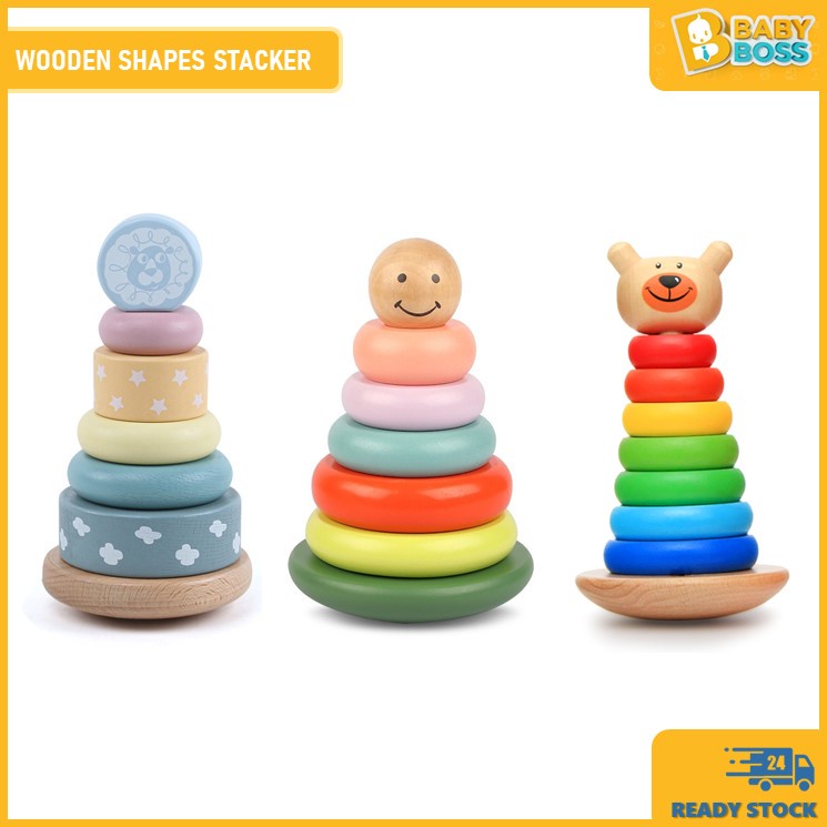BabyBoss Bear Rainbow Stacker Wooden Toy Stacking Rings Color Stacker ...