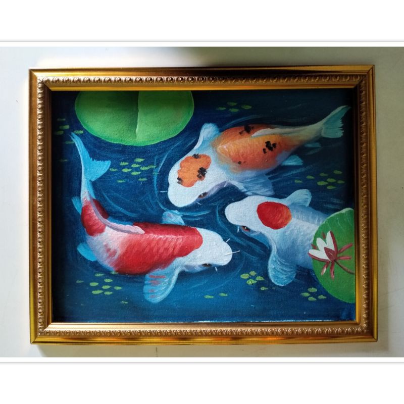 Koi Fish Painting Complete Frame 30x40 cm | Shopee Singapore