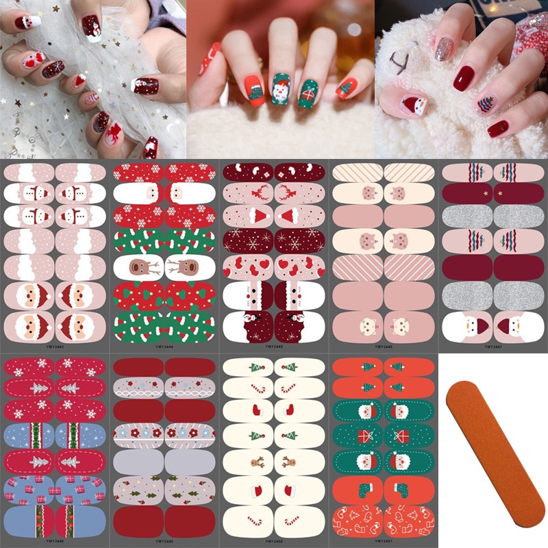 Korea Christmas nail stickers snowflakes cartoon nail stickers | Shopee ...