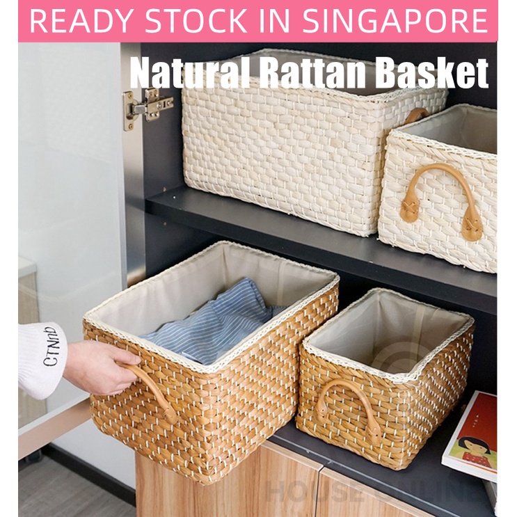 SG STOCK Manual Woven Storage Basket Handmade Laundry Wicker Baskets ...