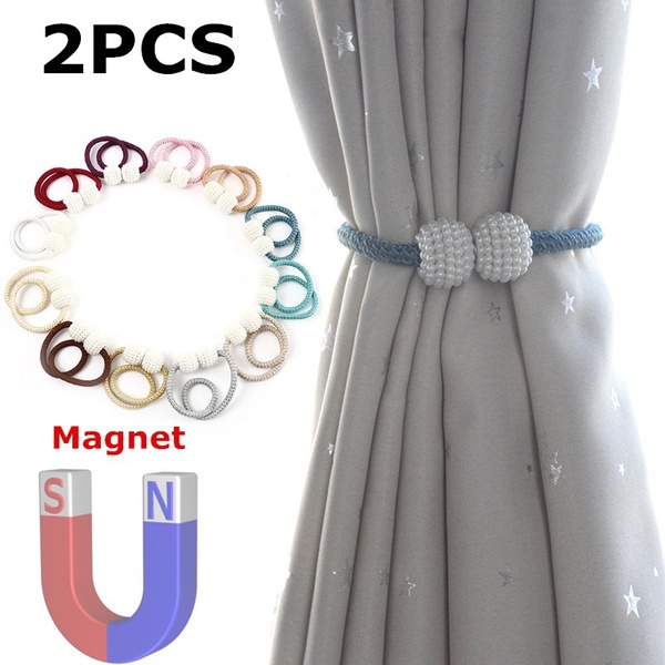 1 Pair Pearl Curtain Strap Free Punch Magnet Curtain Tieback Holder ...