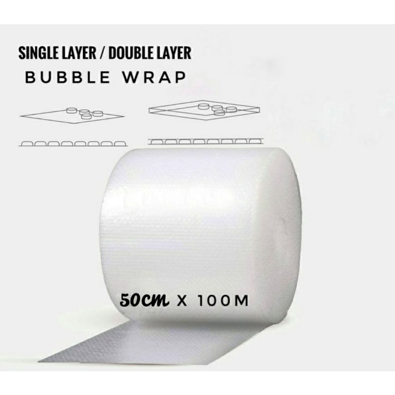SINGLE / DOUBLE LAYER BUBBLE WRAP HIGH QUALITY 100 METER LENGTH X 0.5 METER WIDTH FRAGILE ...