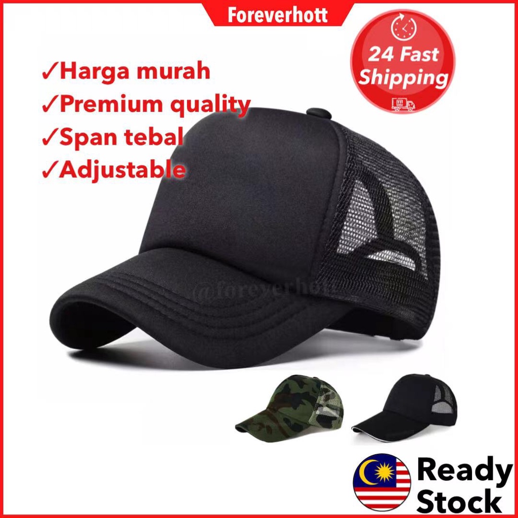 Topi Jaring Kosong Hitam Trucker Baseball Caps Plain Black Basic Cap ...