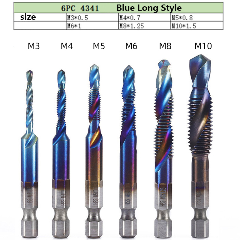 Hex Shank Titanium Plated HSS Screw Thread Metric Tap Drill Bits Screw Machine Compound tap M3 ...