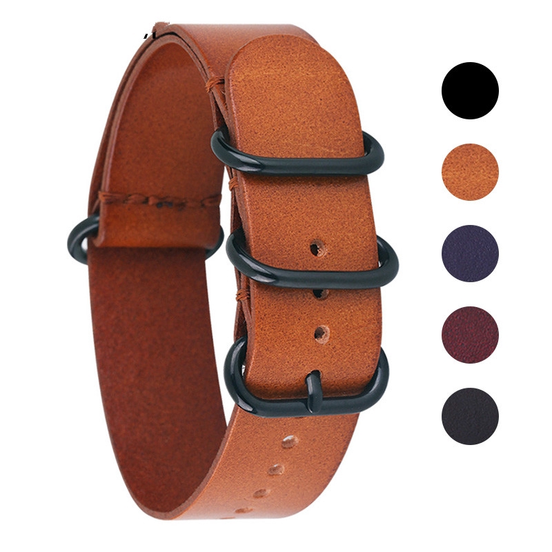Genuine Leather 14mm 16mm 18MM 20MM 22MM 24mm Nato Strap 5 Colors Watch ...